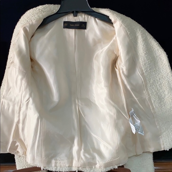 Zara | Jackets & Coats | Zara Basic Tweed Ecru Cream Color Jacket ...